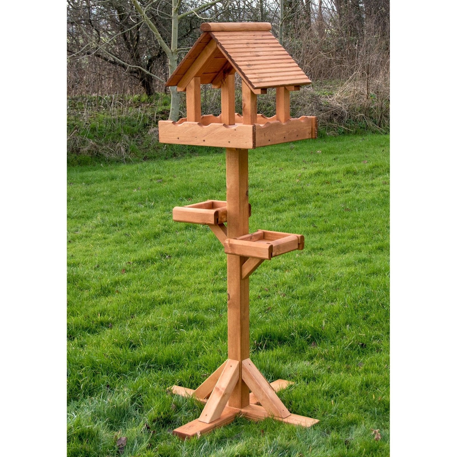 Riverside Woodcraft Triple Platform Wooden Roof Bird Table ...